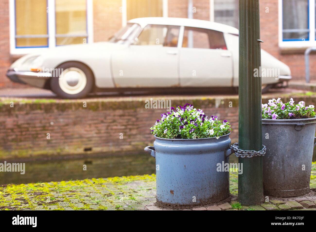 beautiful streets with retro car in the famous city of amsterdam ...