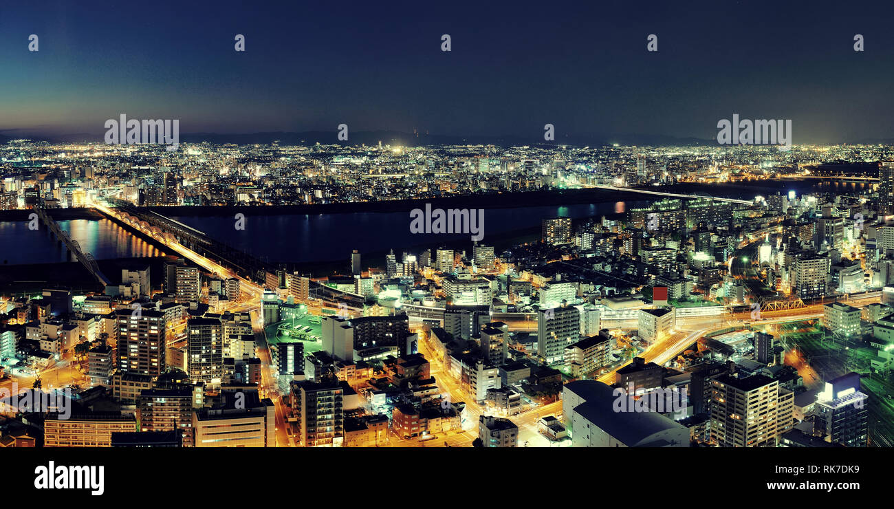 Osaka urban city at night rooftop panoramic view. Japan Stock Photo - Alamy