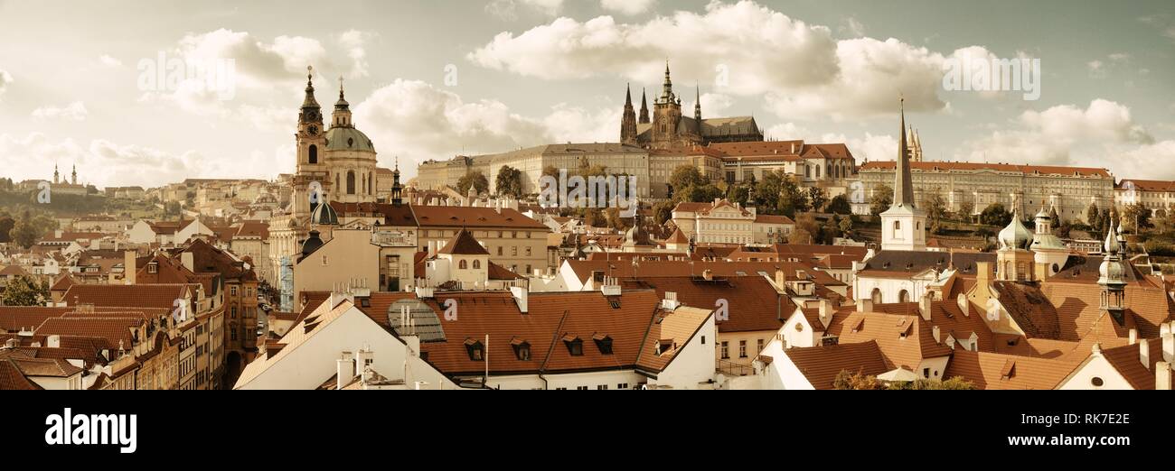 Prague skyline rooftop view with historical buildings panorama in Czech ...