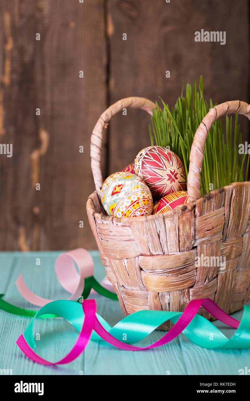 Happy Easter - basket with beautiful Easter egg Pysanka handmade ...