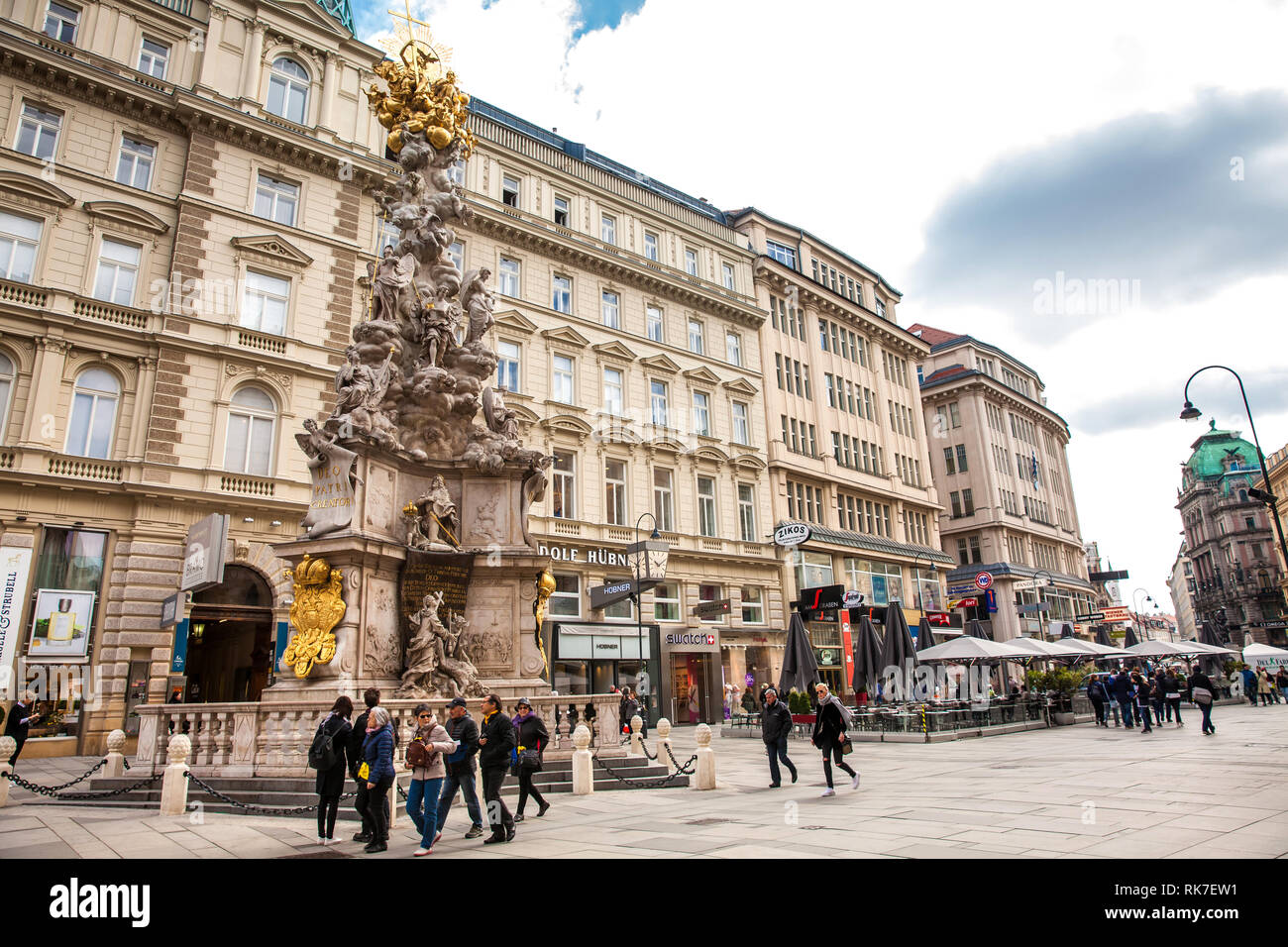 VIENNA, AUSTRIA - APRIL, 2018: Plague Column or Trinity Column a Holy ...