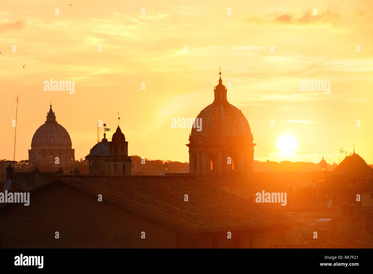 Rome rooftop view at sunset panorama with ancient architecture in Italy ...