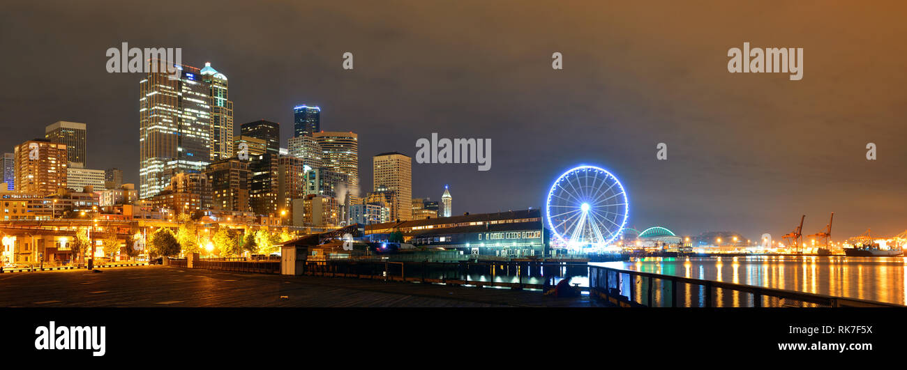 Seattle waterfront view with urban architecture at night Stock Photo ...
