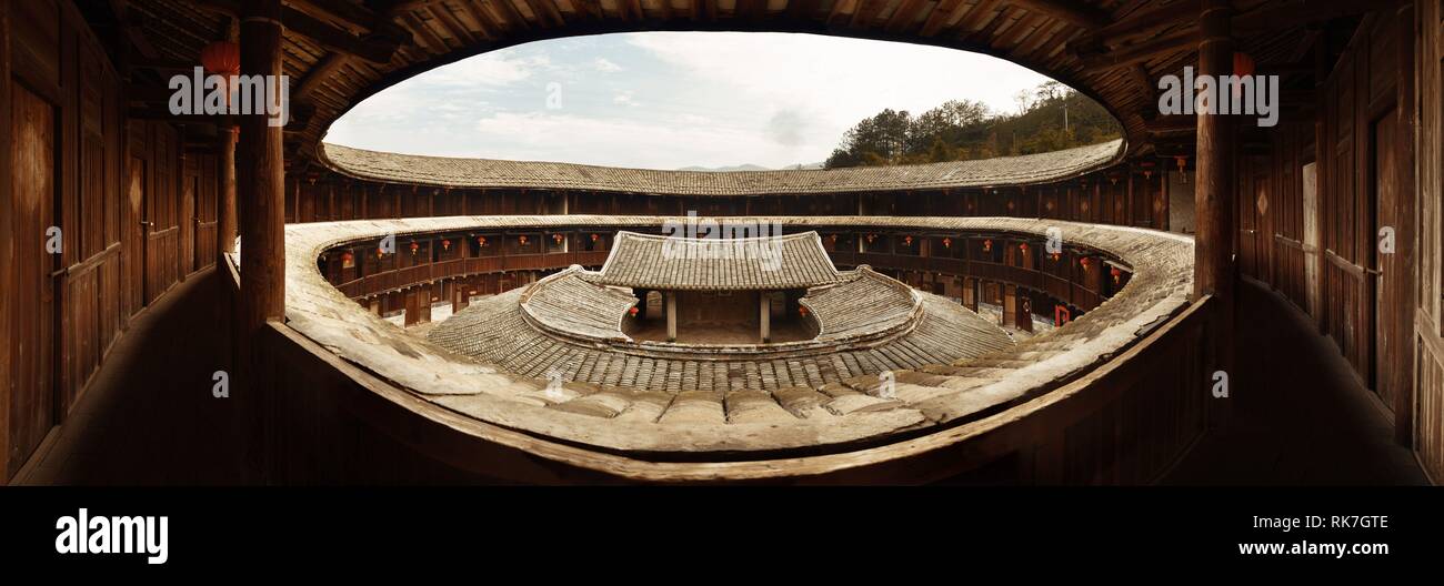 Traditional Tulou building panorama view in Fujian, China Stock Photo ...