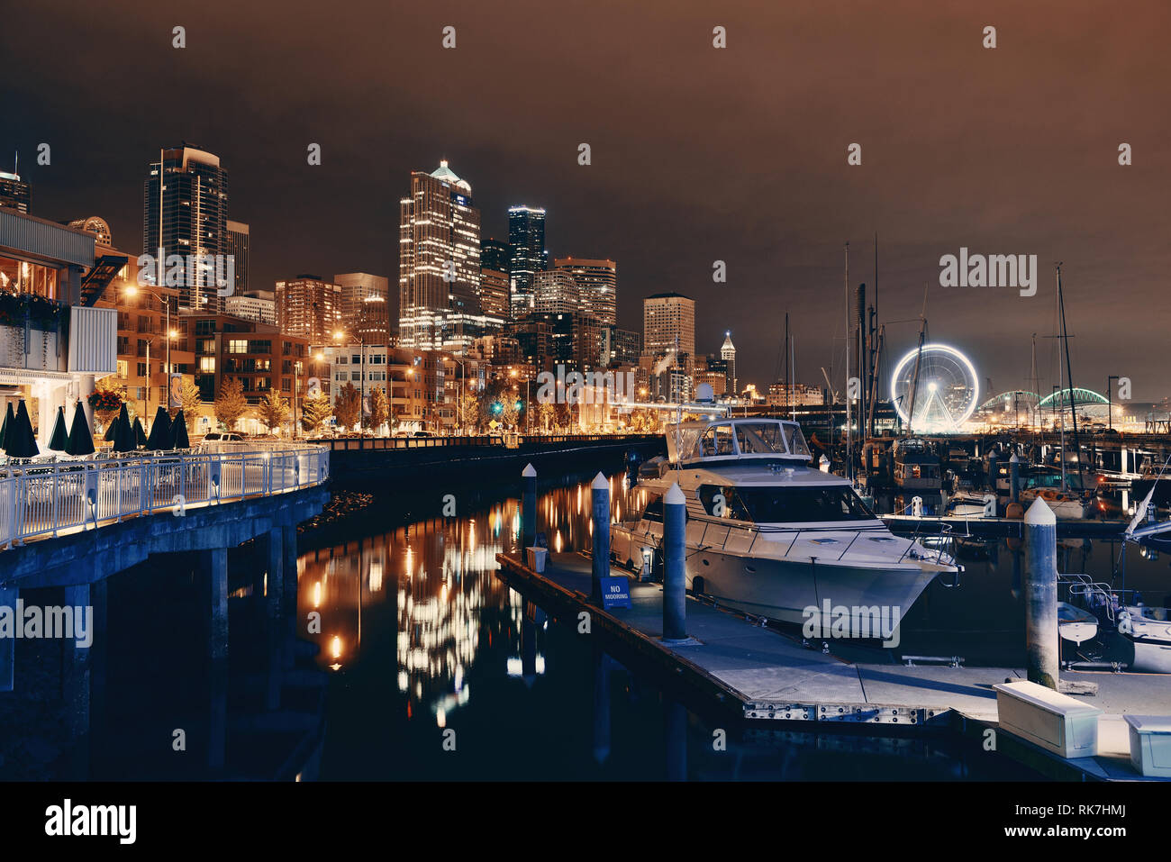 Seattle waterfront view with urban architecture at night Stock Photo ...