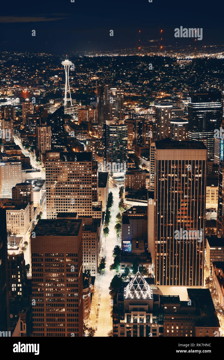 Seattle rooftop panorama view with urban architecture at night Stock ...