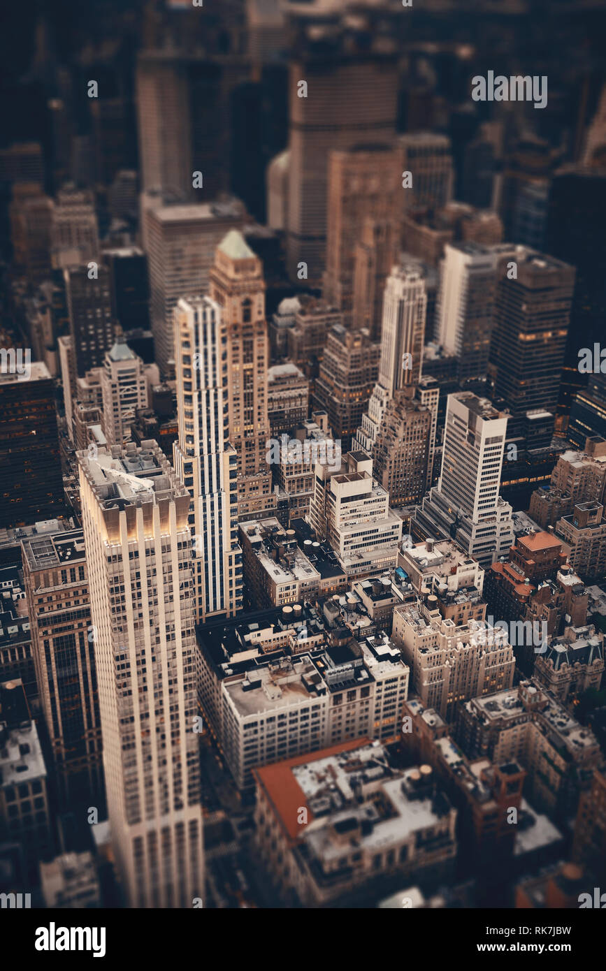 Midtown skyscraper buildings rooftop view tilt-shift in New York City ...