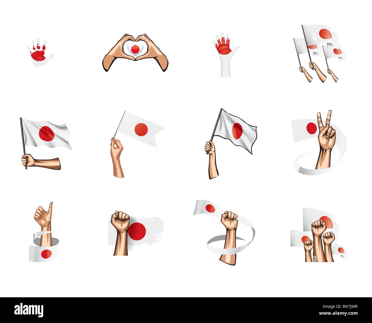Japan flag and hand on white background. Vector illustration Stock ...