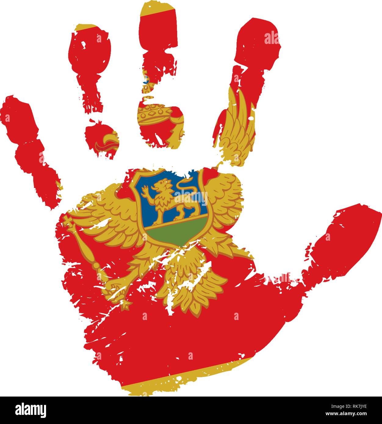 montenegro flag and hand on white background. Vector illustration Stock ...