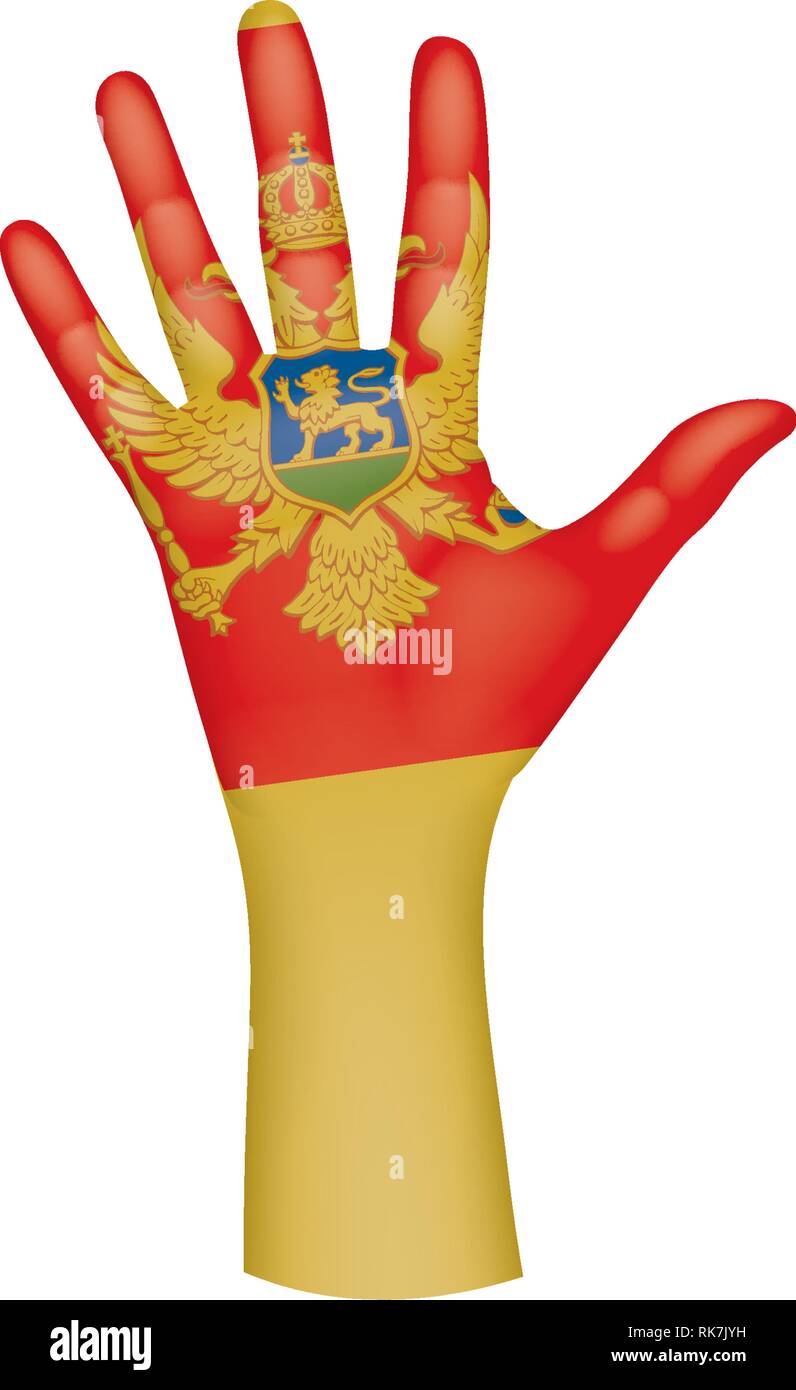 montenegro flag and hand on white background. Vector illustration Stock ...