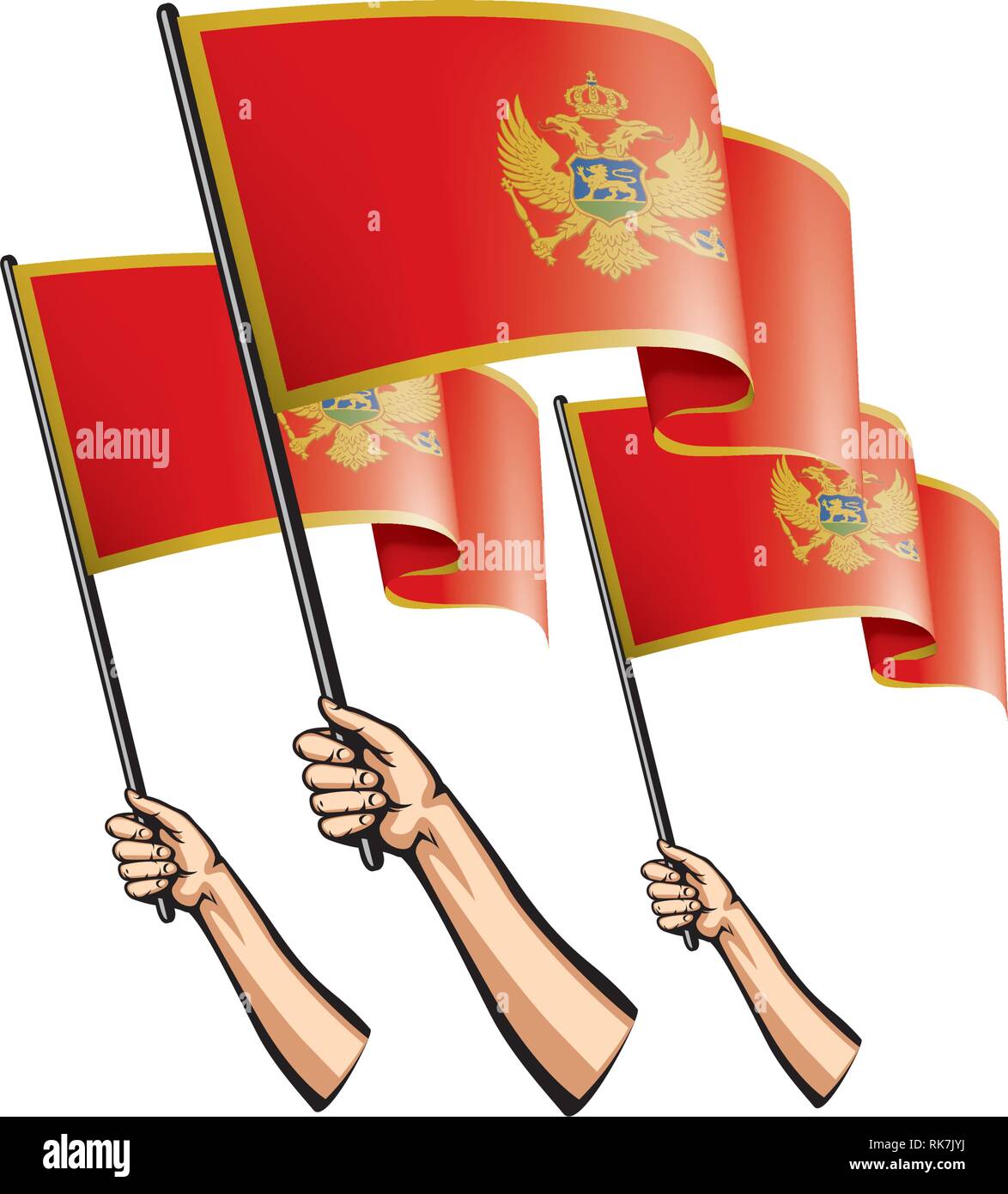 montenegro flag and hand on white background. Vector illustration Stock ...