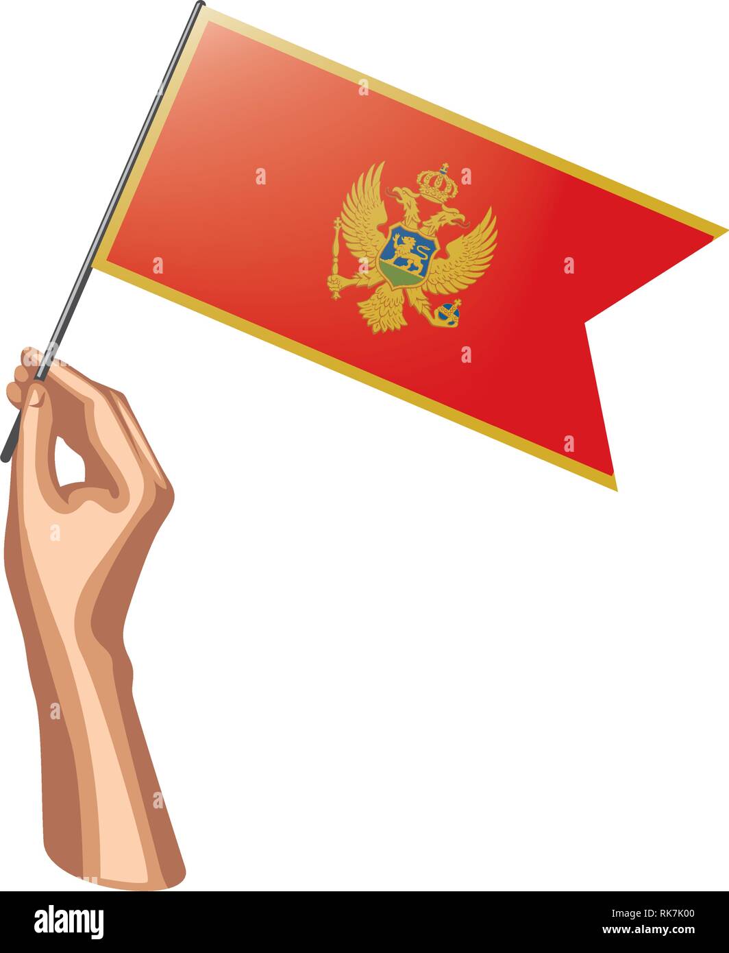 montenegro flag and hand on white background. Vector illustration Stock ...