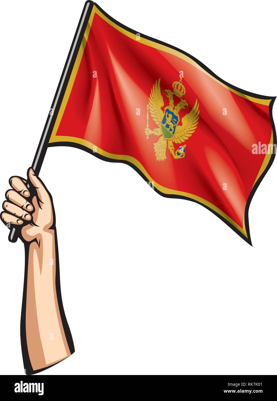 montenegro flag and hand on white background. Vector illustration Stock ...