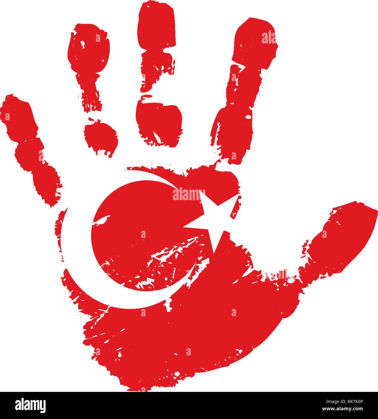 Turkey flag and hand on white background. Vector illustration Stock ...