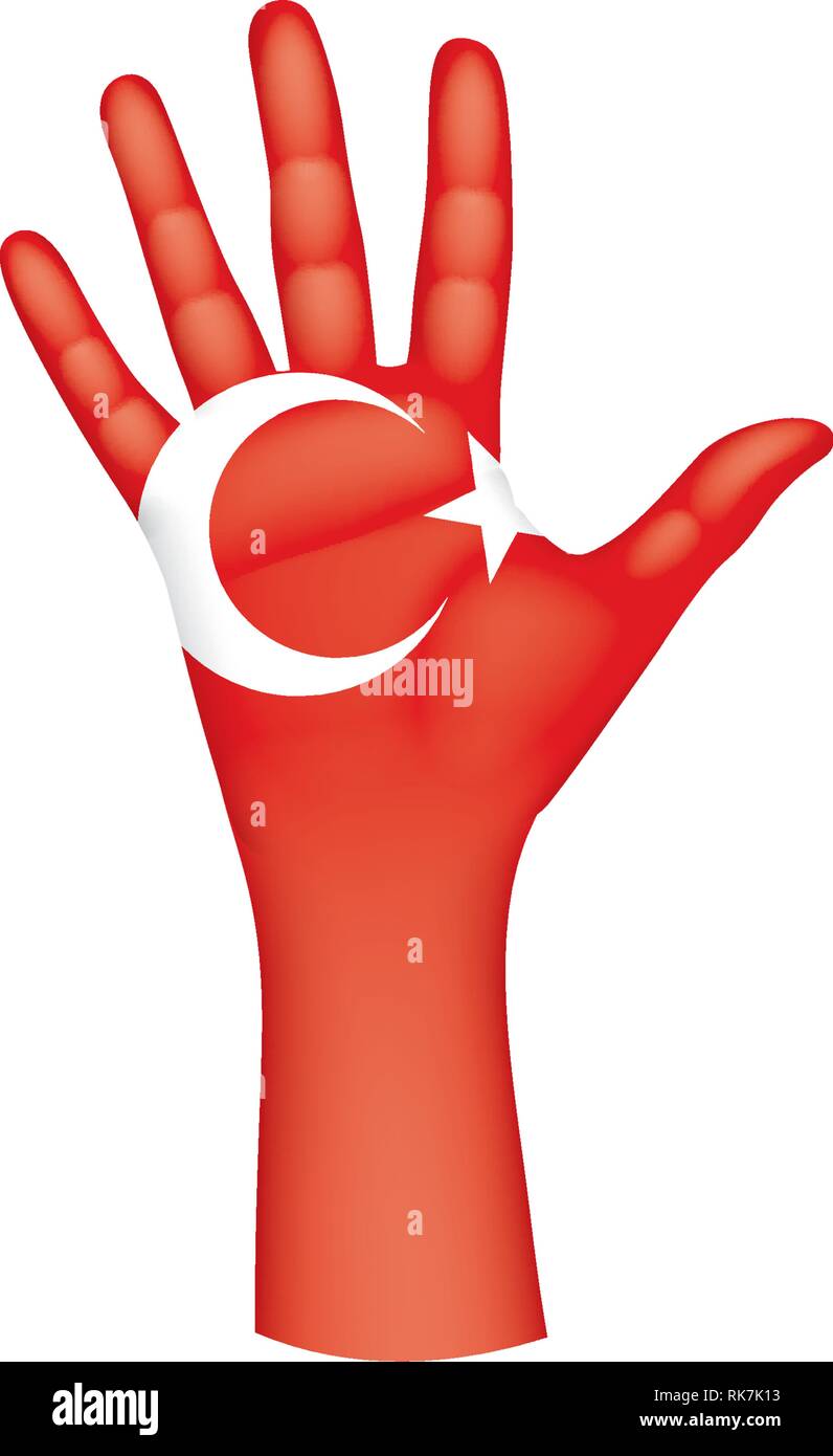 Turkey flag and hand on white background. Vector illustration Stock ...