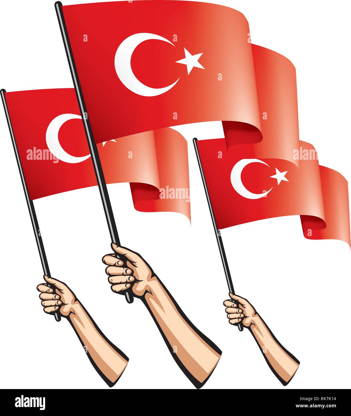 Turkey flag and hand on white background. Vector illustration Stock ...