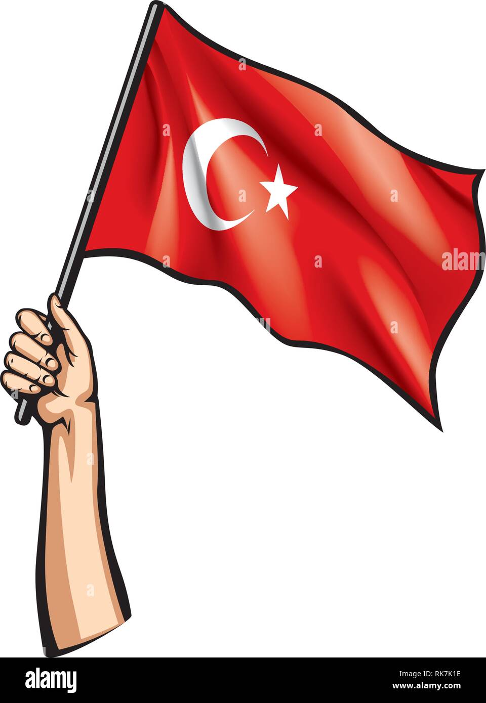Turkey flag and hand on white background. Vector illustration Stock ...