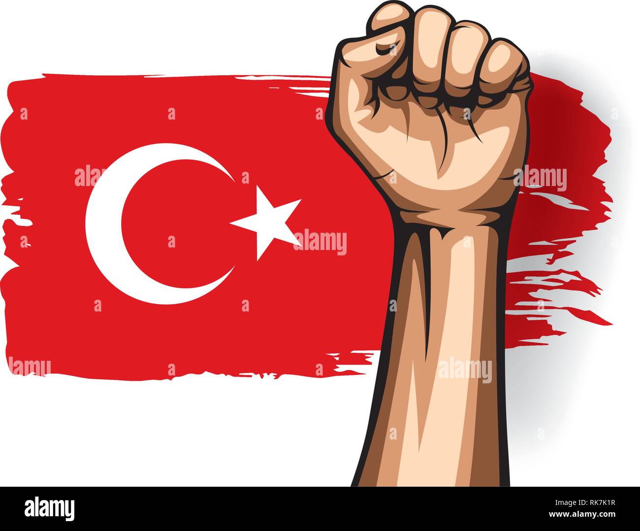 Turkey flag and hand on white background. Vector illustration Stock ...