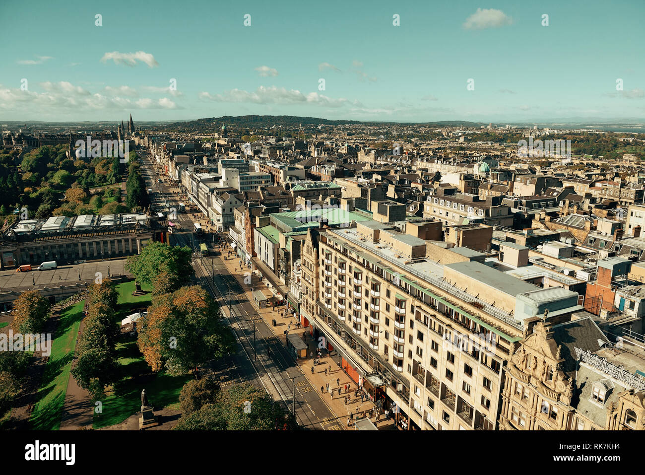 Edinburgh city rooftop view with historical architectures. United ...