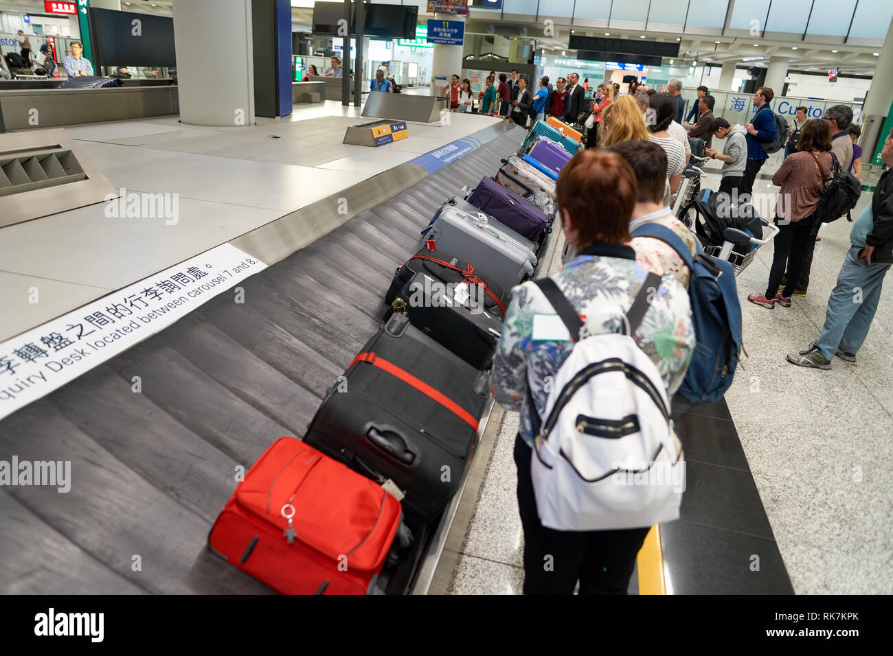 HONG KONG - APRIL 09, 2016: baggage claim area in Hong Kong International Airport. Hong Kong ...