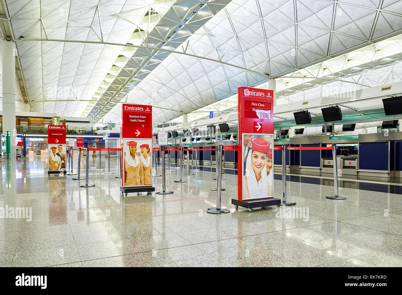 HONG KONG - SEPTEMBER 09, 2015: design of Emirates check in counters at ...