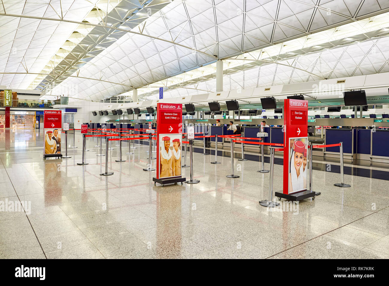 HONG KONG - SEPTEMBER 09, 2015: design of Emirates check in counters at ...