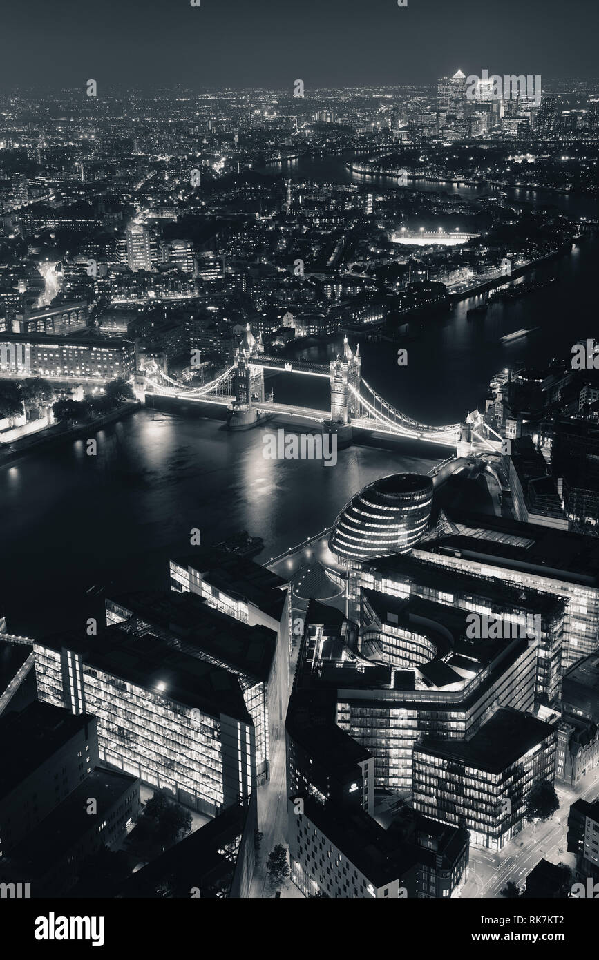 London aerial view panorama at night with urban architectures and Tower ...