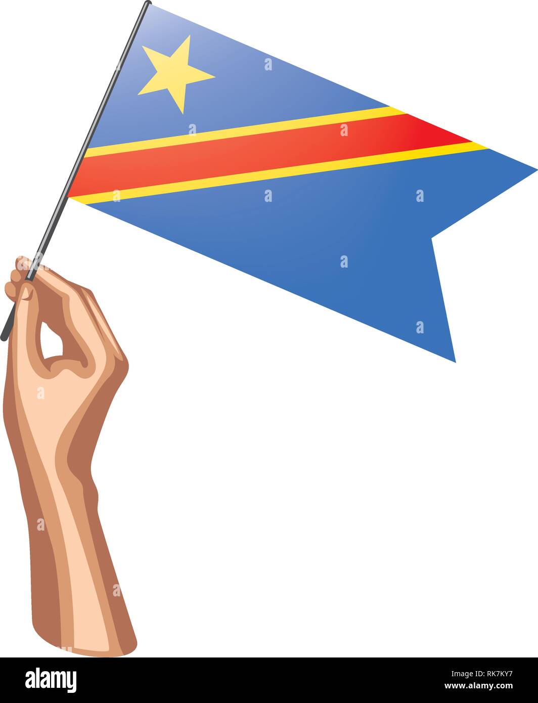 Democratic Republic of the Congo flag and hand on white background ...