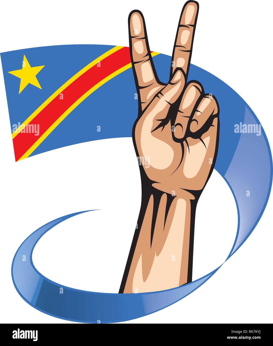 Democratic Republic of the Congo flag and hand on white background ...