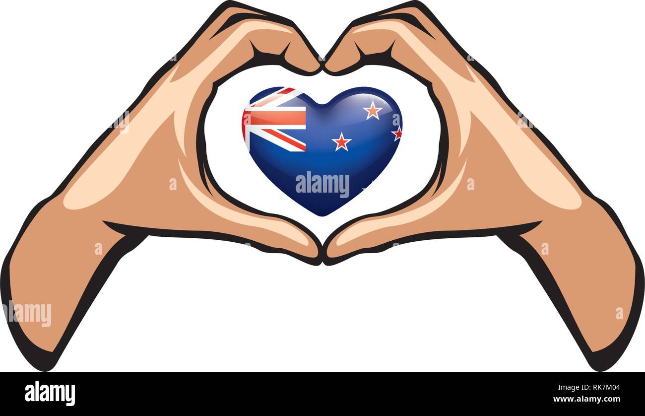 New Zealand flag and hand on white background. Vector illustration ...