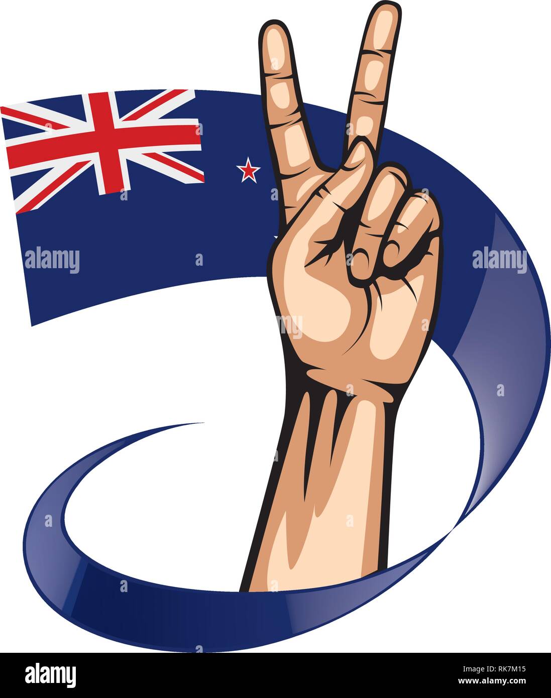 New Zealand flag and hand on white background. Vector illustration ...