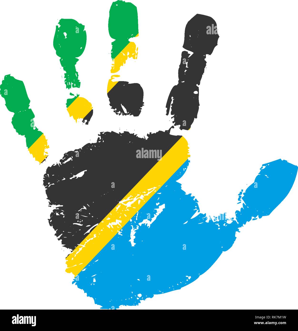 Tanzania flag and hand on white background. Vector illustration Stock ...