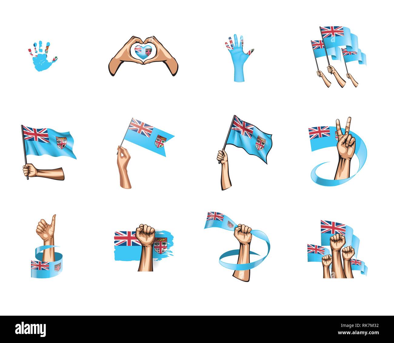 Fiji flag and hand on white background. Vector illustration Stock ...