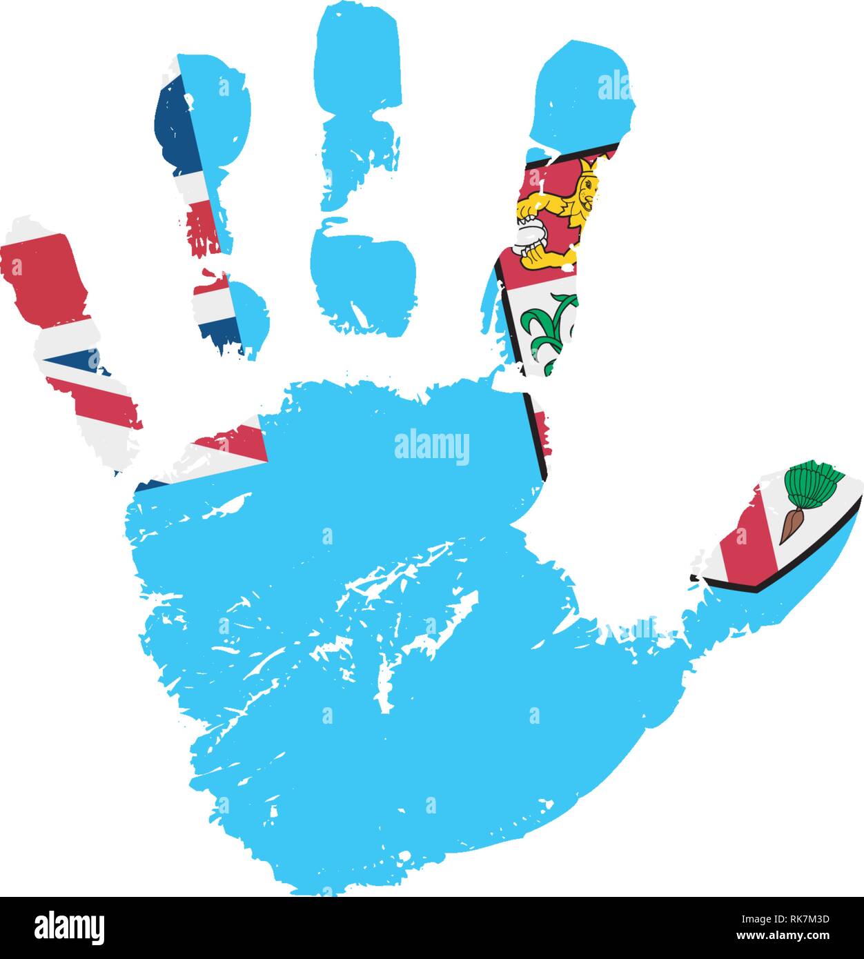 Fiji flag and hand on white background. Vector illustration Stock ...
