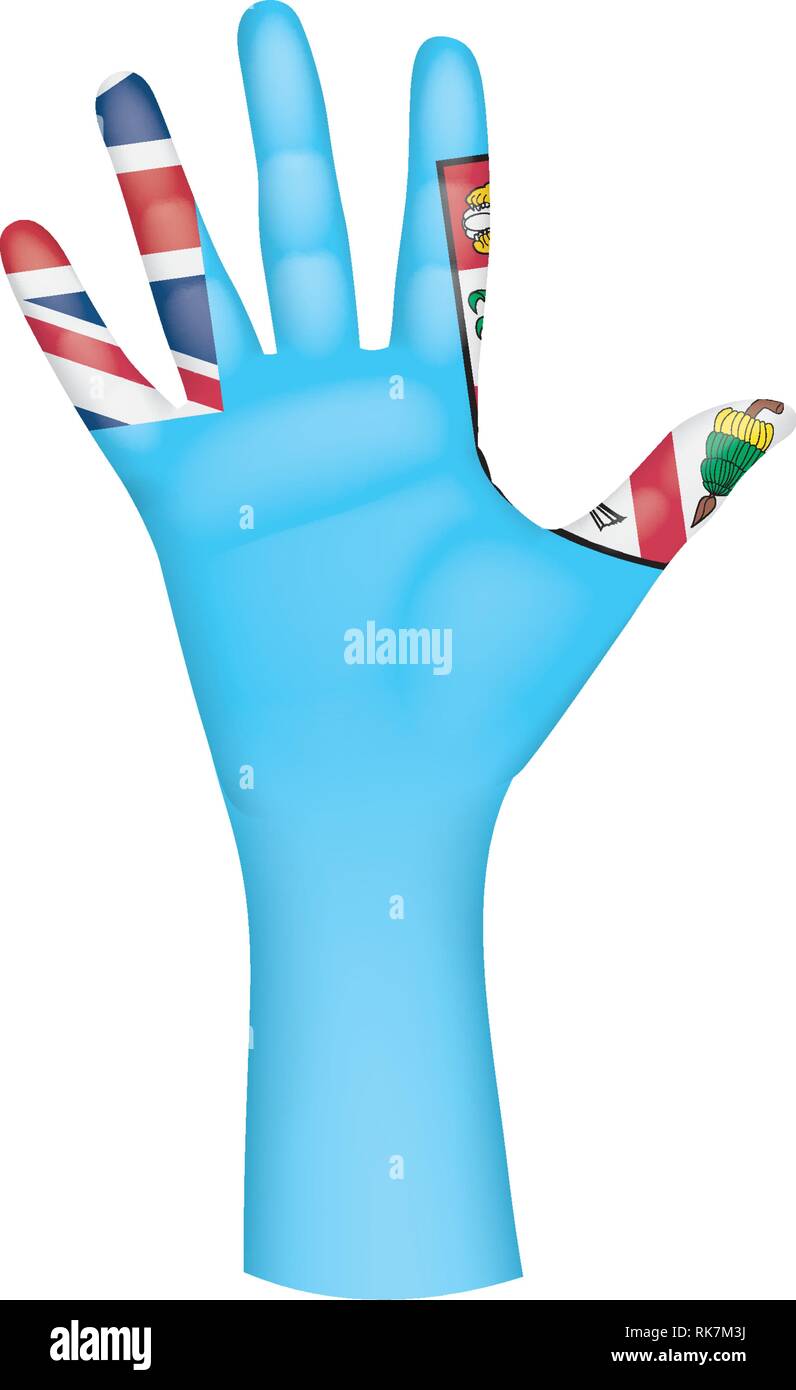Fiji flag and hand on white background. Vector illustration Stock ...