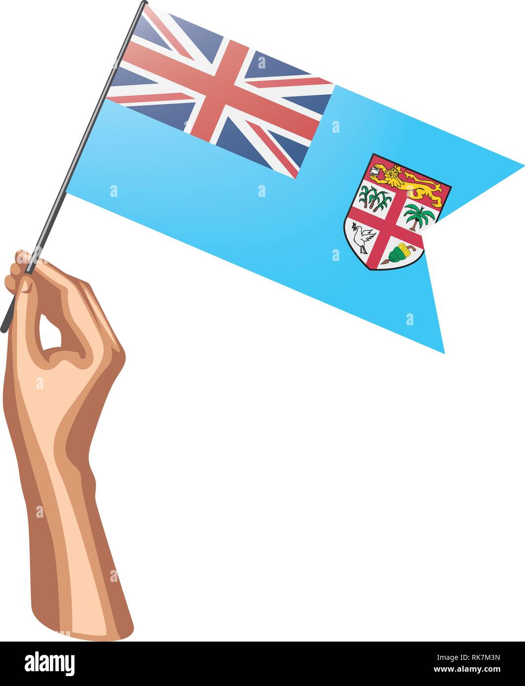 Fiji flag and hand on white background. Vector illustration Stock ...