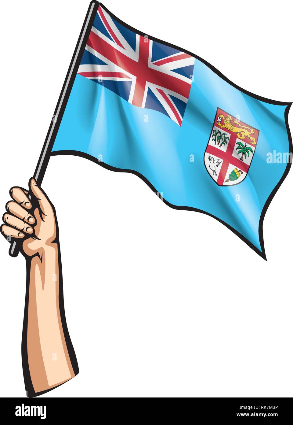 Fiji flag and hand on white background. Vector illustration Stock ...