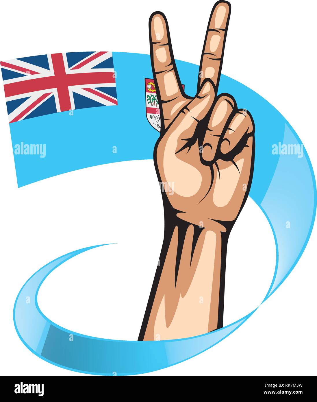 Fiji flag and hand on white background. Vector illustration Stock ...