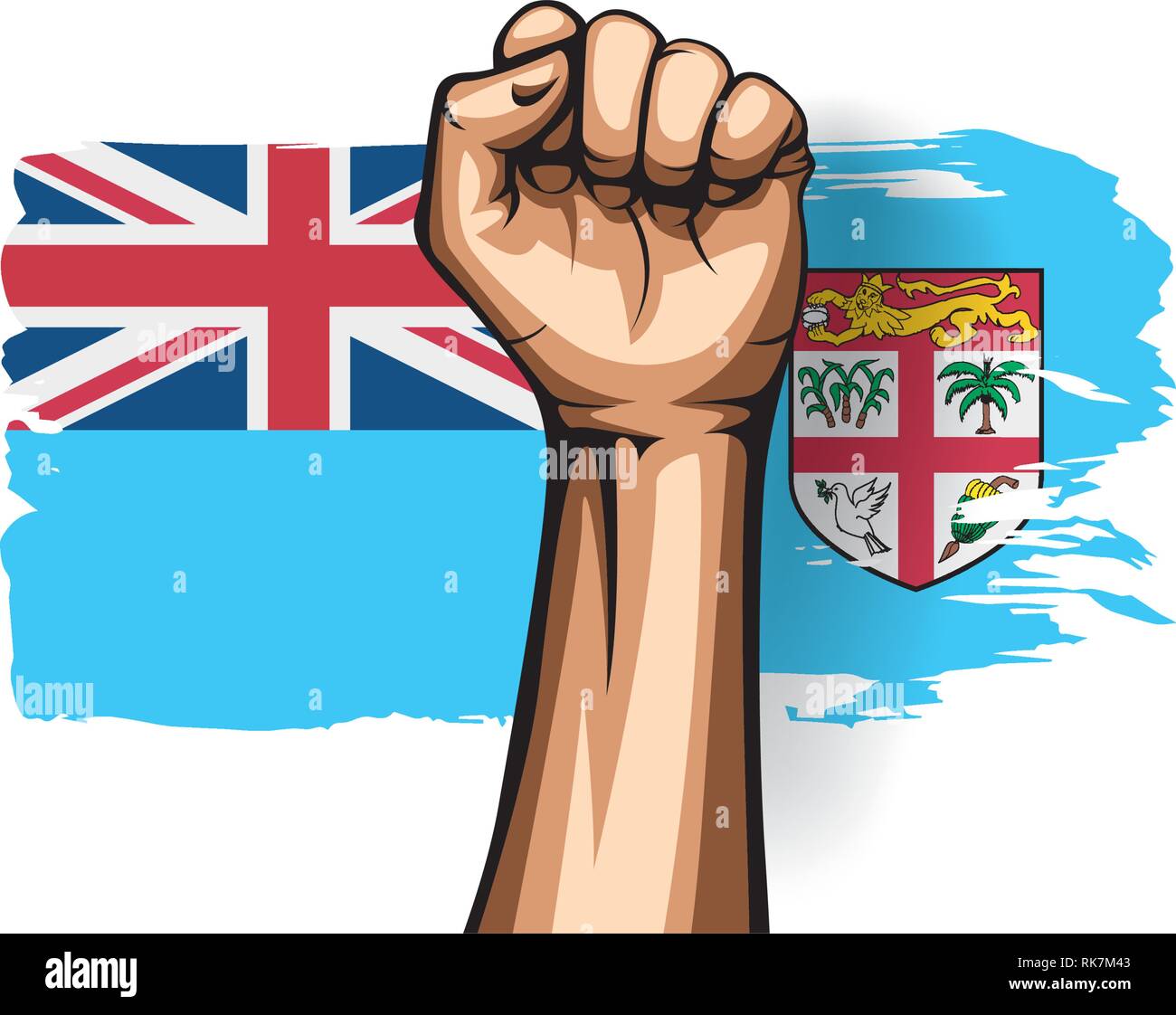 Fiji flag and hand on white background. Vector illustration Stock ...