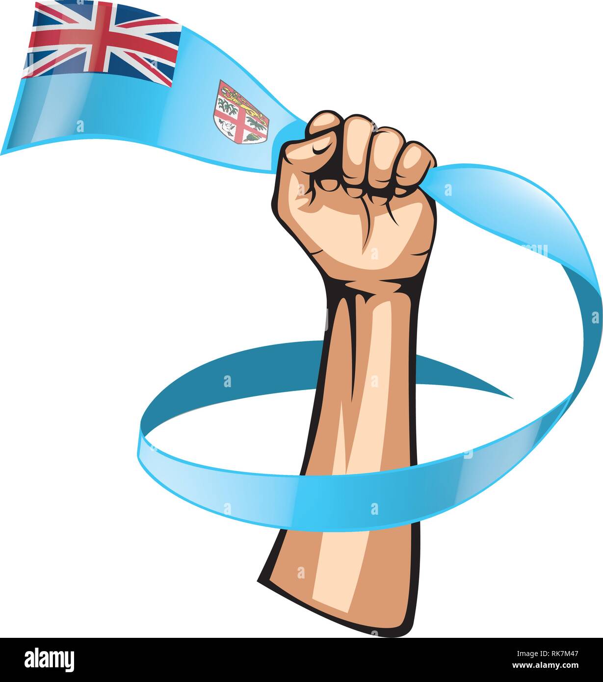 Fiji flag and hand on white background. Vector illustration Stock ...