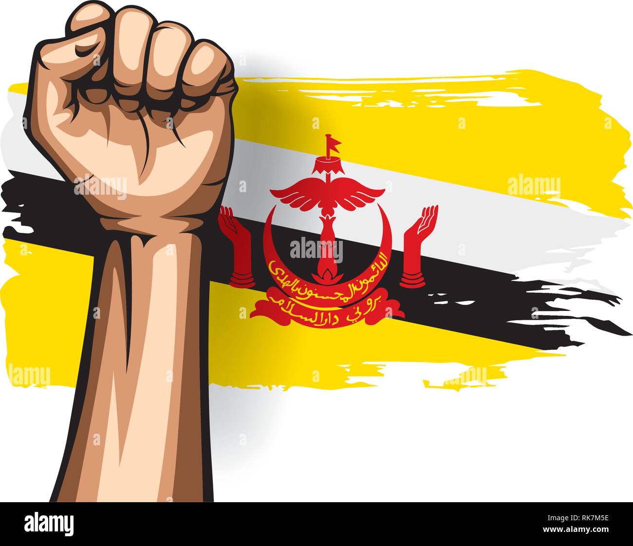 Brunei flag and hand on white background. Vector illustration Stock ...