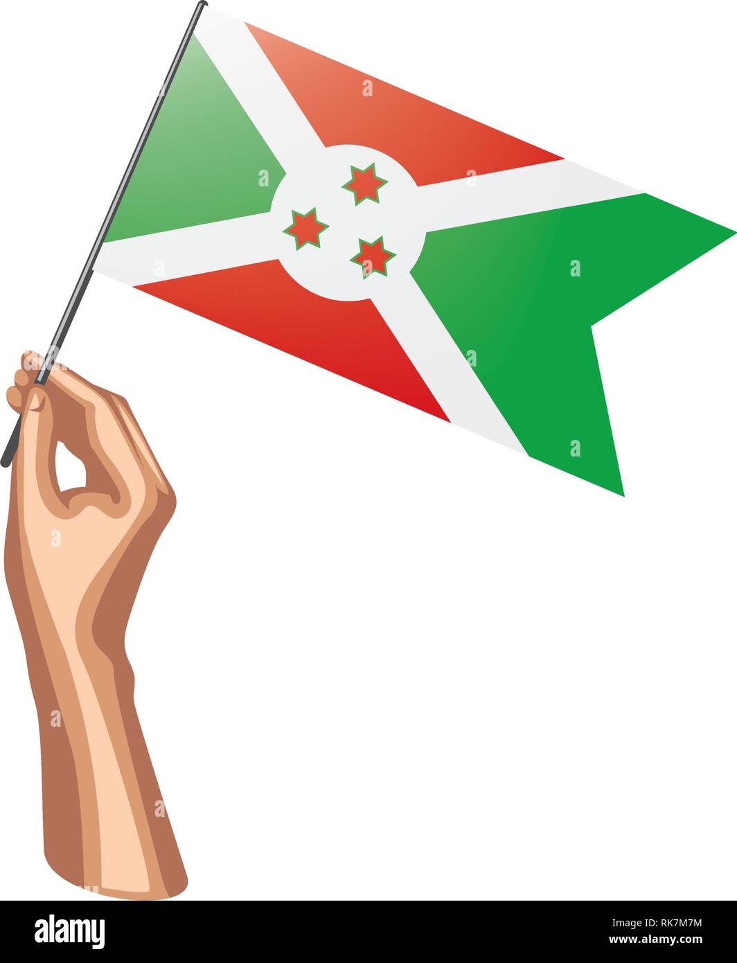 Burundi flag and hand on white background. Vector illustration Stock ...