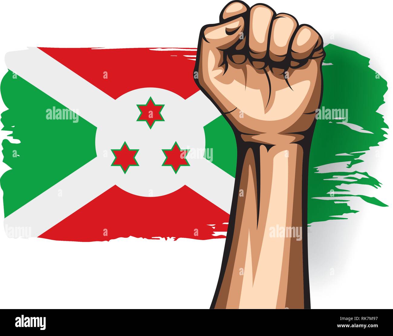 Burundi flag and hand on white background. Vector illustration Stock ...