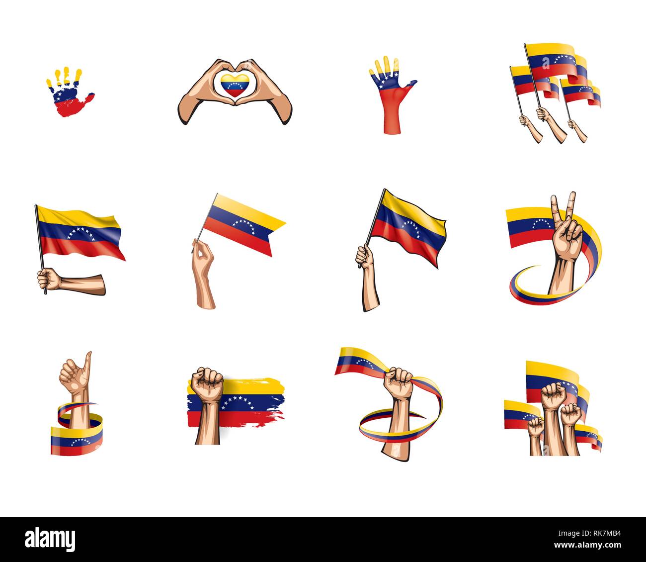 Venezuela flag and hand on white background. Vector illustration Stock ...