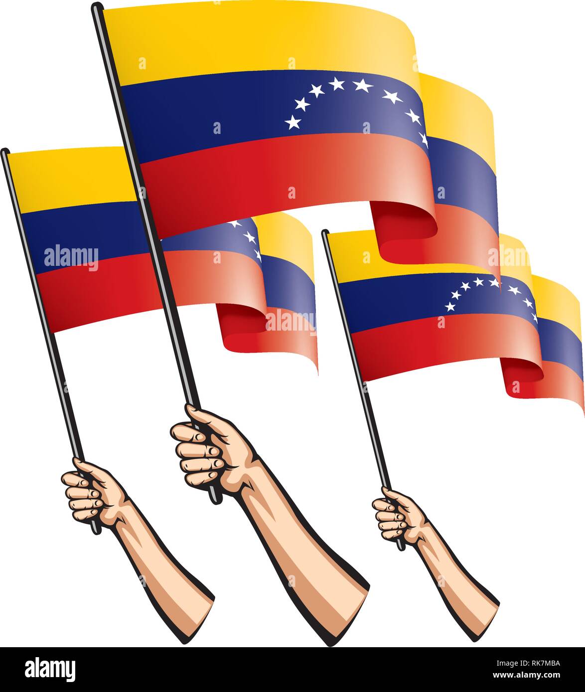 Venezuela flag and hand on white background. Vector illustration Stock ...