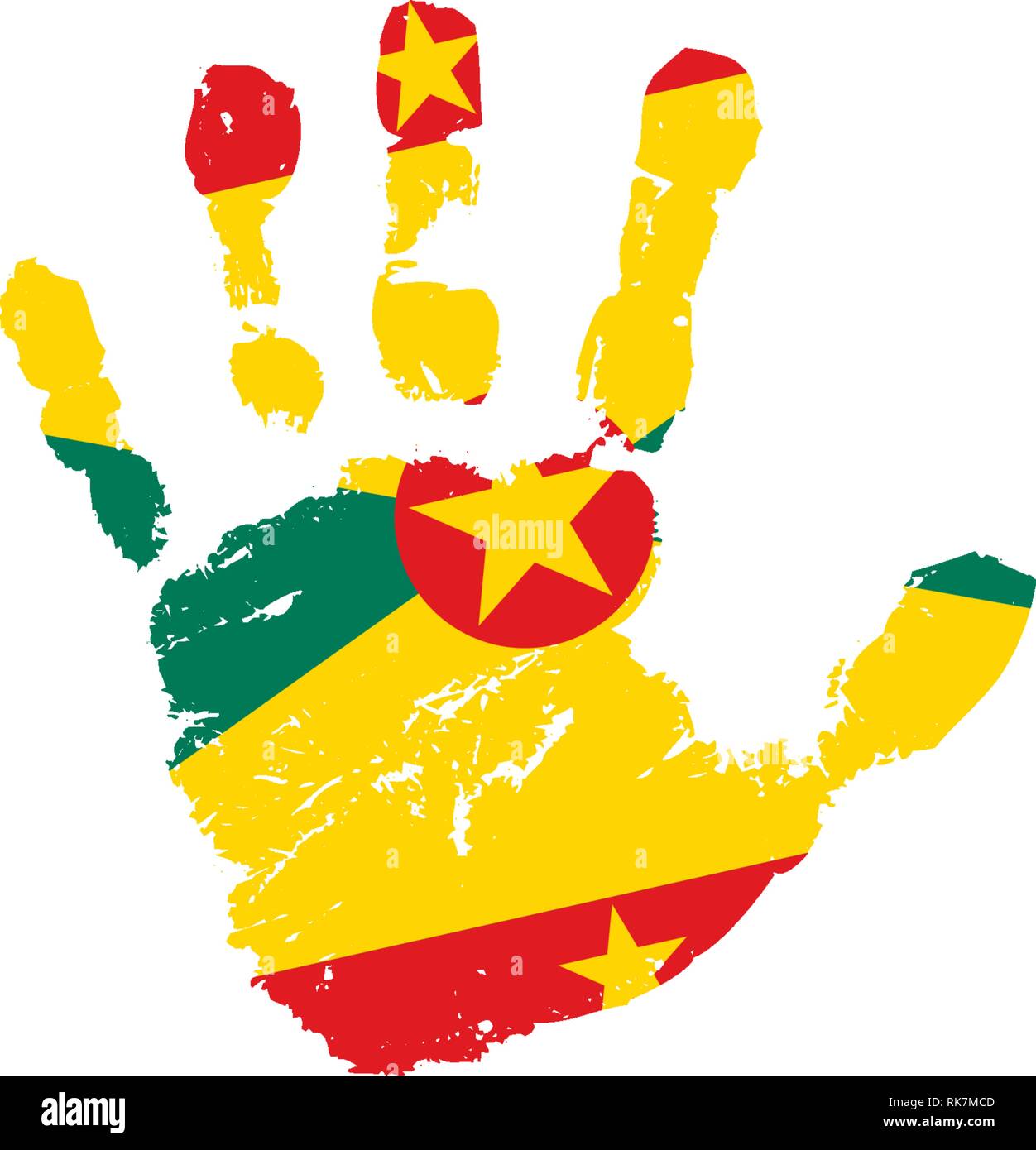 Grenada flag and hand on white background. Vector illustration Stock ...