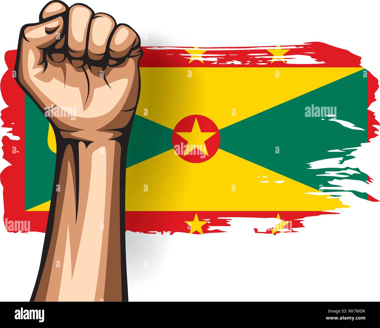 Grenada flag and hand on white background. Vector illustration Stock ...