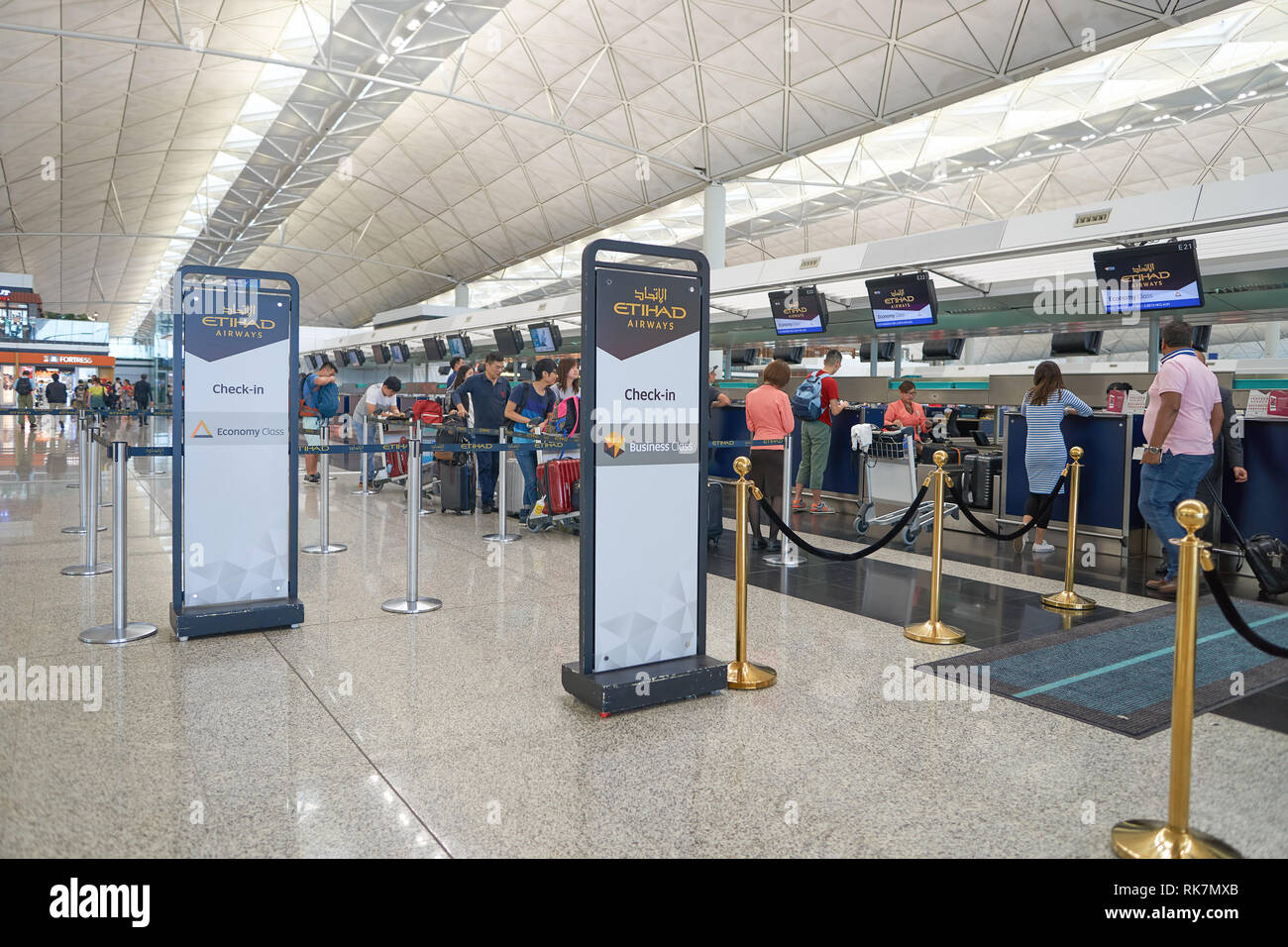 HONG KONG - MAY 12, 2016: design of Etihad check in counters at ...