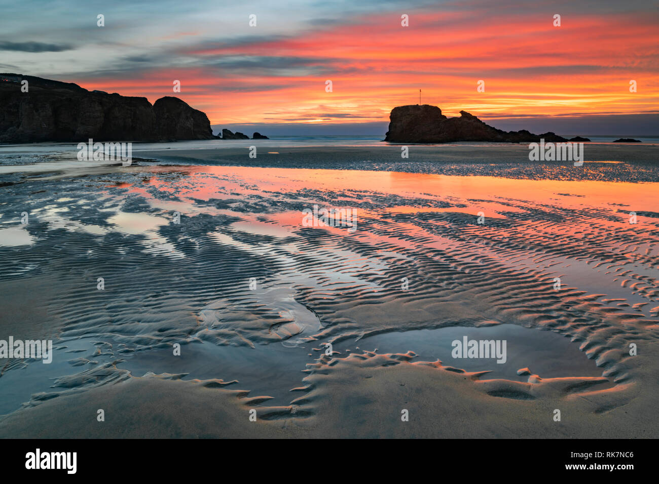 Chapel Rock on Perranporth Beach in Cornwall captured at sunset Stock ...