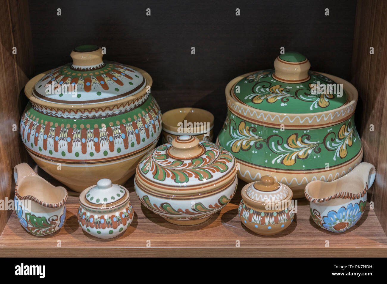 Variety of Colorfully Painted Ceramic Pots in an Outdoor Shopping ...